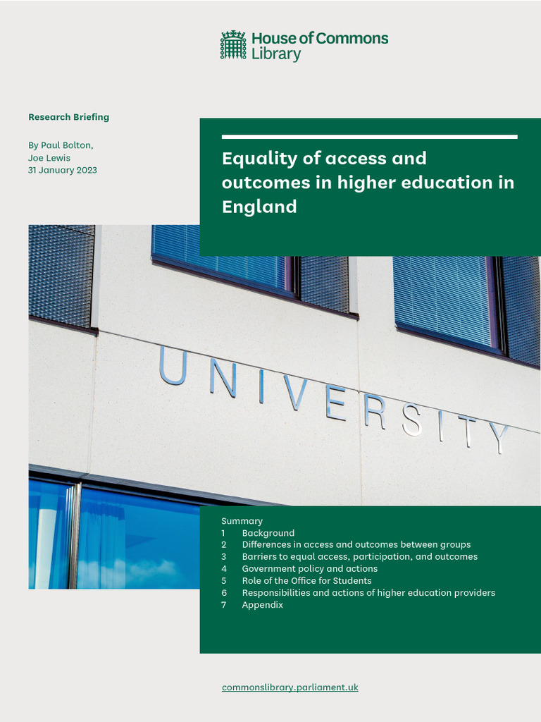 Equality of Access and Outcomes in Higher Education in England | PDF ...