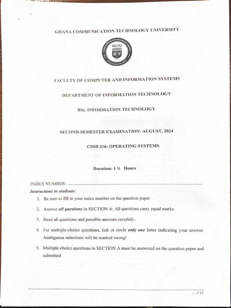 CSSD 216. Operating Systems 2024 | PDF