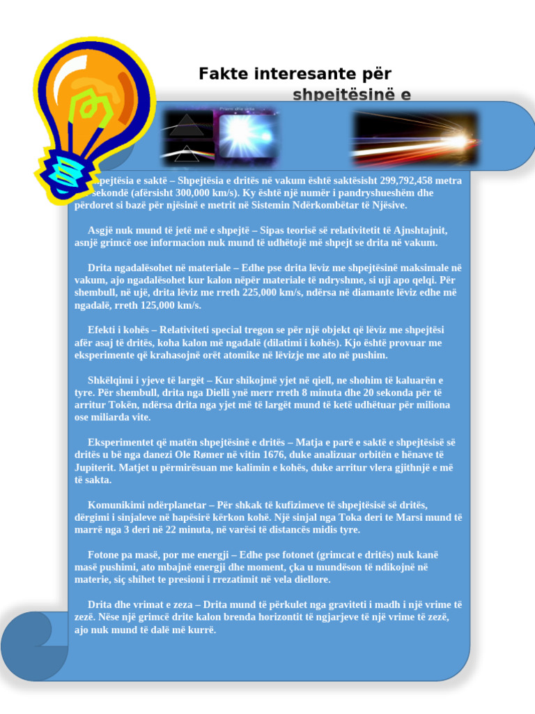 Fakte Interesante Për Shpejtësinë e Dritës | PDF