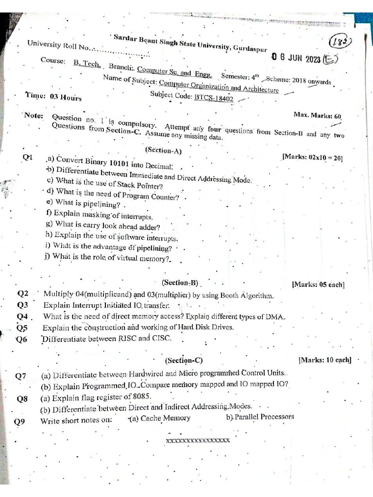 COA_PYQ_4TH_SEM | PDF