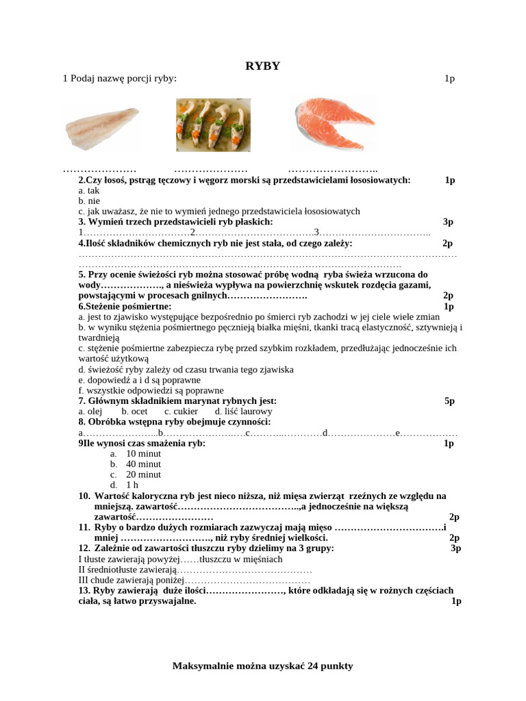 RYBY - Sprawdzian | PDF