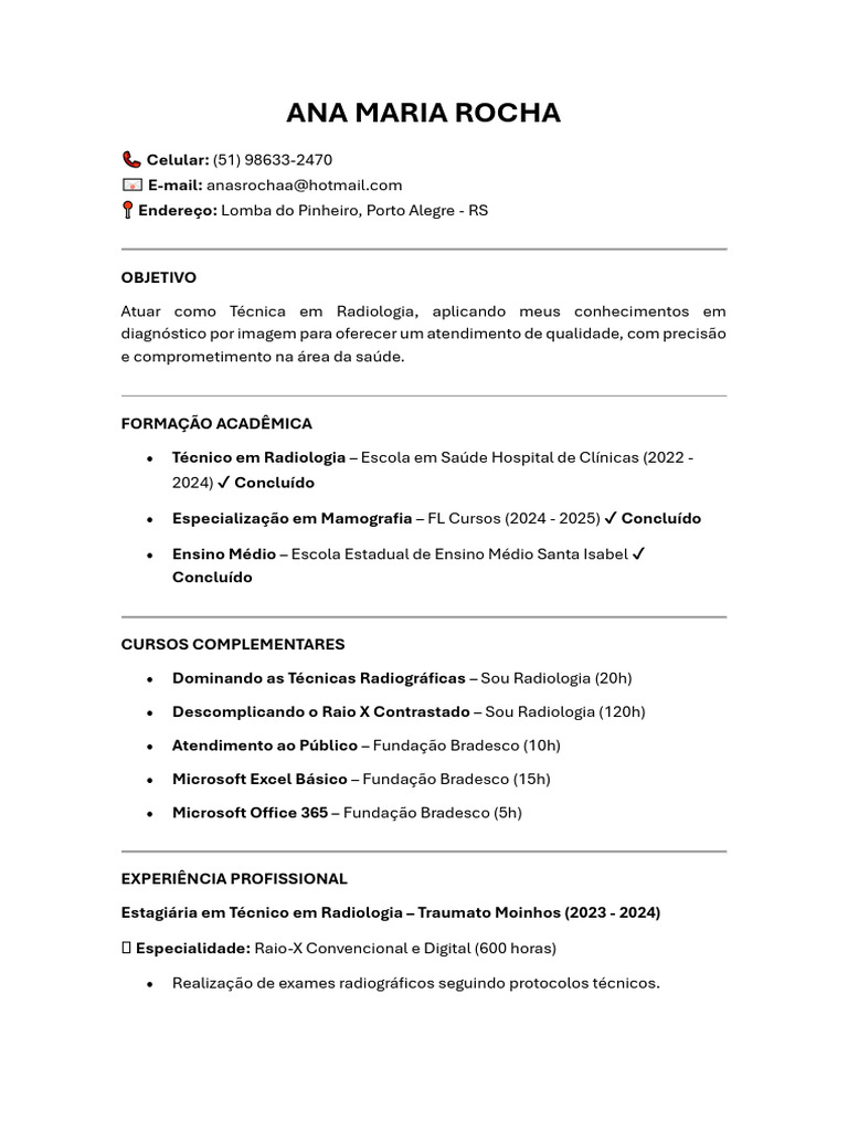 Ana Maria - CV Radiologia | PDF