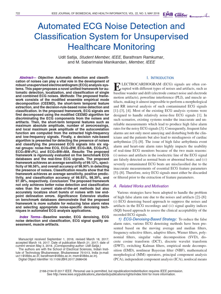 Automated ECG Noise Detection and Classification System For Unsupervised Healthcare Monitoring ...
