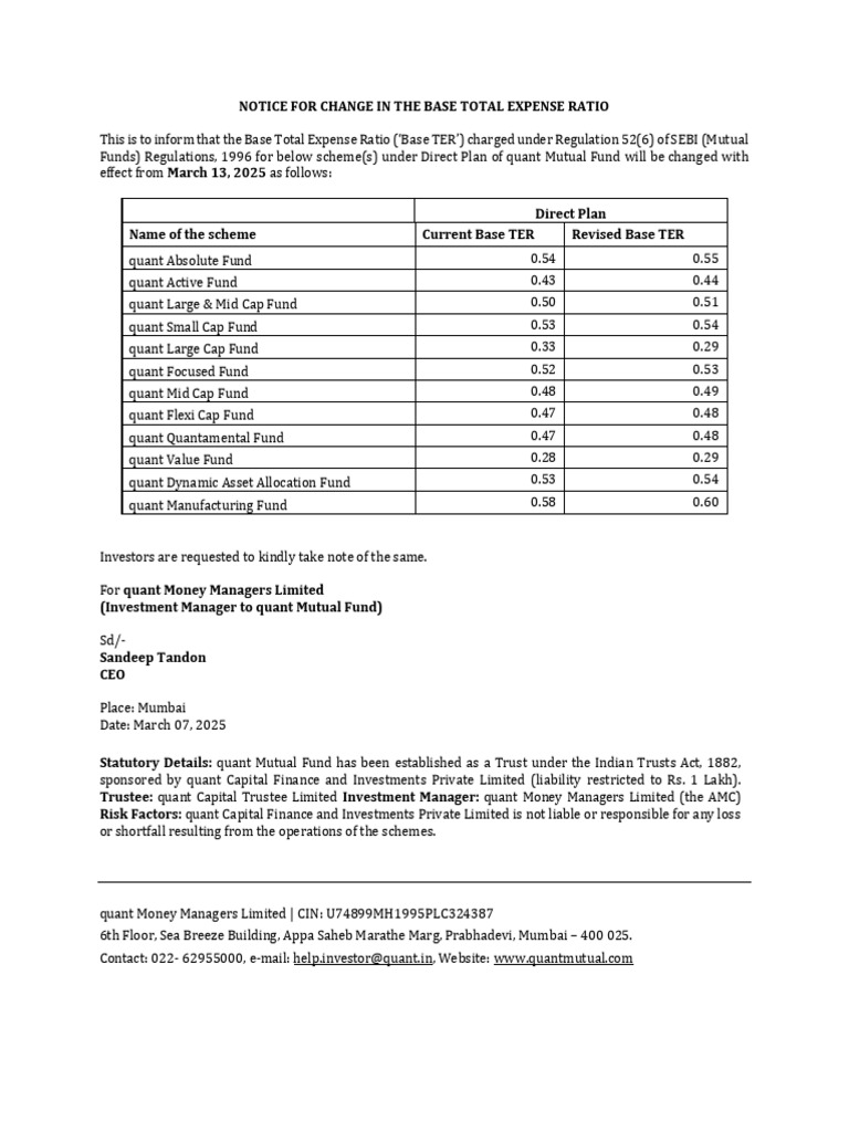 Change in Base Total Expense Ratio | PDF | Investing | Investment ...