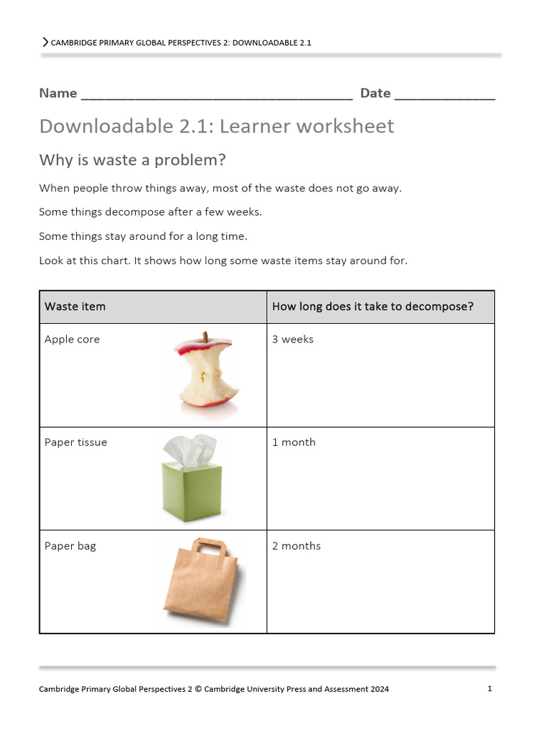 Global Perspectives 2 Unit 2 Learner Worksheets | PDF | Reuse | Recycling