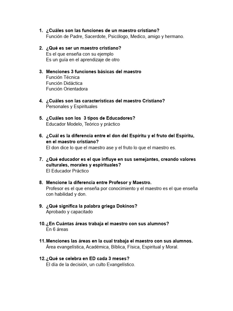 Cuestionario de ED Segundo Examen Escuela | PDF | Escuela dominical | Escuelas