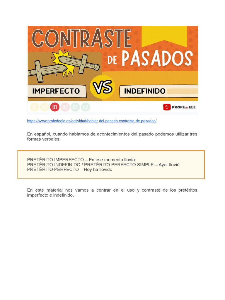 Profedeele. Contraste de Pasados. Pretérito Imperfecto e Indefinido ...