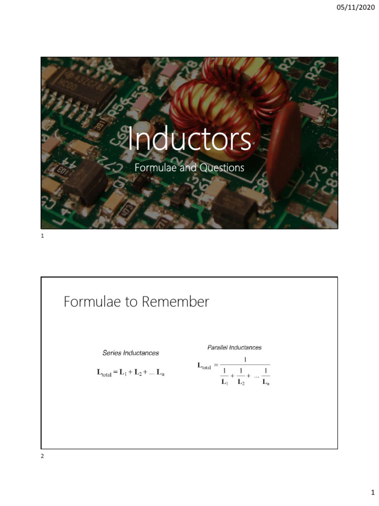 Inductors Formulae & Questions | PDF | Inductor | Inductance