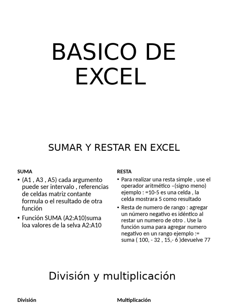 Basico de Excel | PDF | Multiplicación | Microsoft Excel