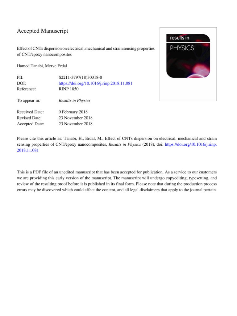 Accepted Manuscript: Results in Physics | PDF | Nanocomposite | Carbon Nanotube