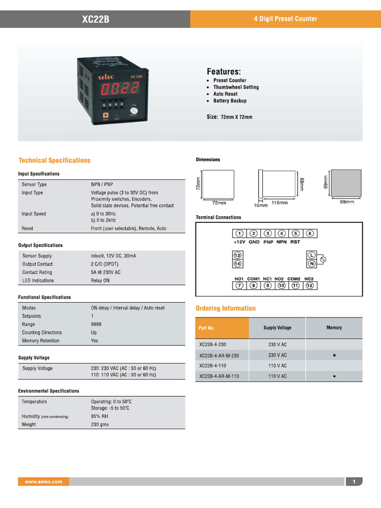 4 Digit Preset Counter XC22B | PDF
