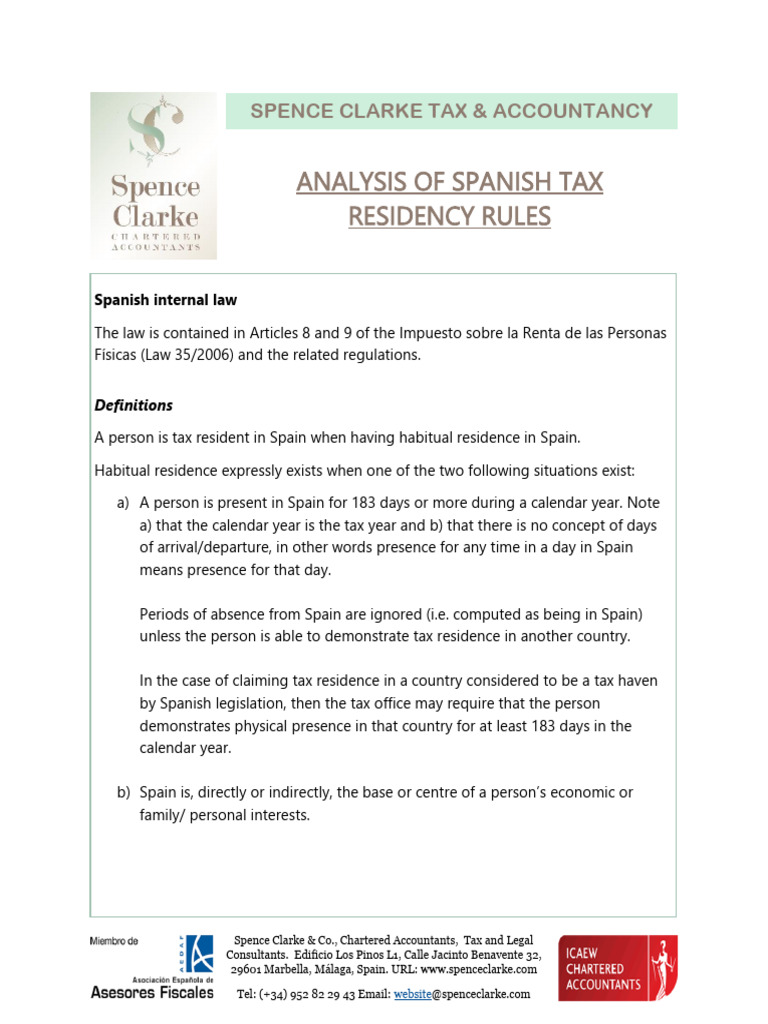 Spanish Tax Residency Rules Explained | PDF | Tax Treaty | Justice