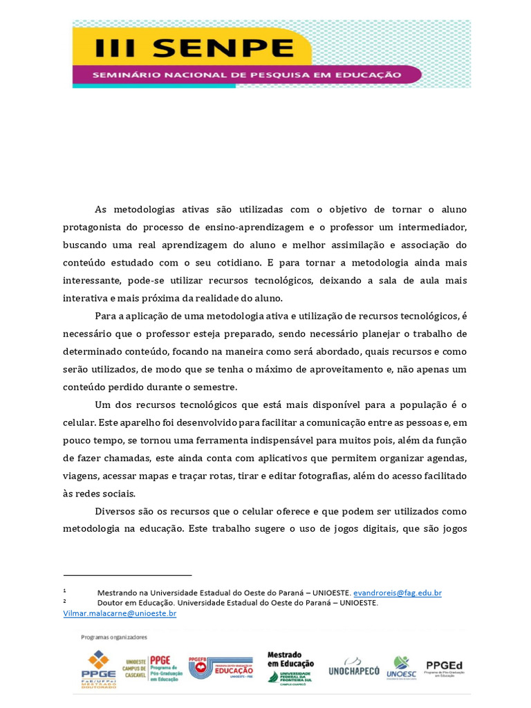 Tecnologias e Jogos Digitais Como Metodologia Ativa No Ensino | PDF | Aprendizado | Videogames