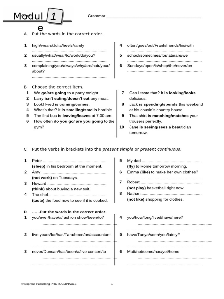01 OnScreen B2 Module 1 mine grammar | PDF