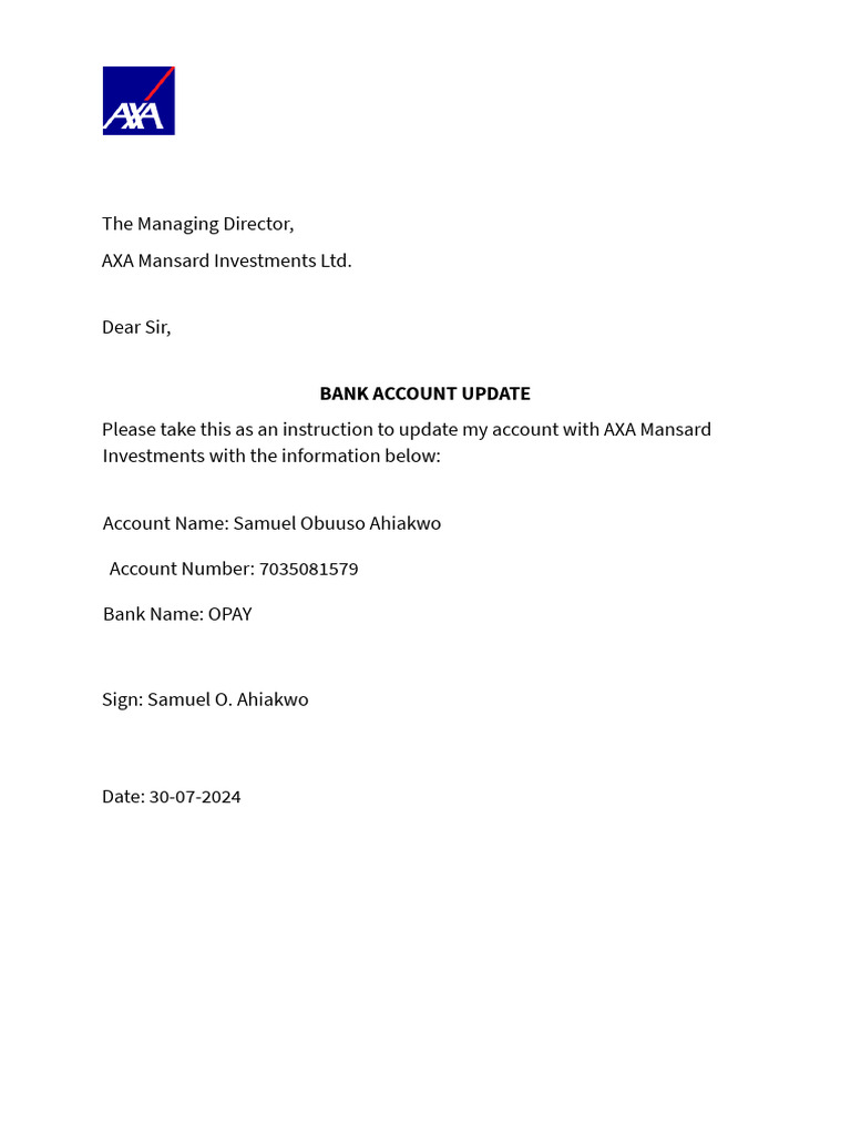 Bank Account Update Request | PDF