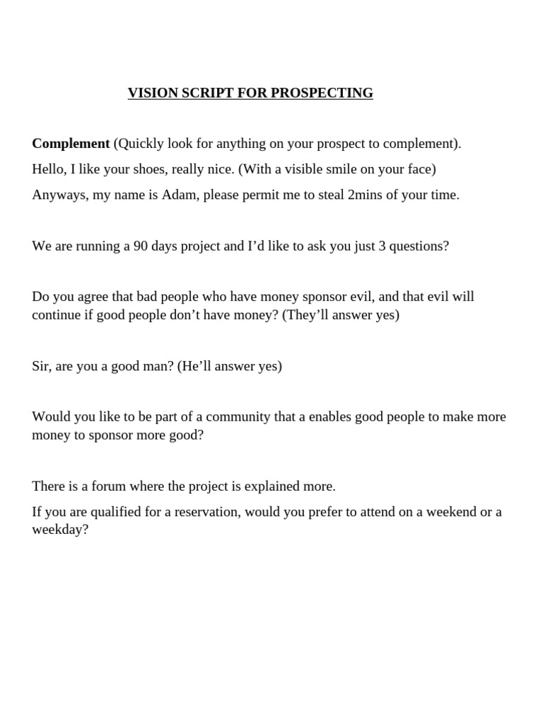 Vision Script For Prospecting - 023100 | PDF