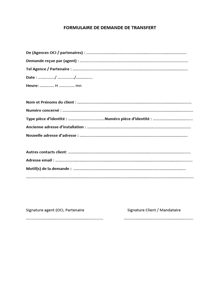 Formulaire de Demande Transfert | PDF