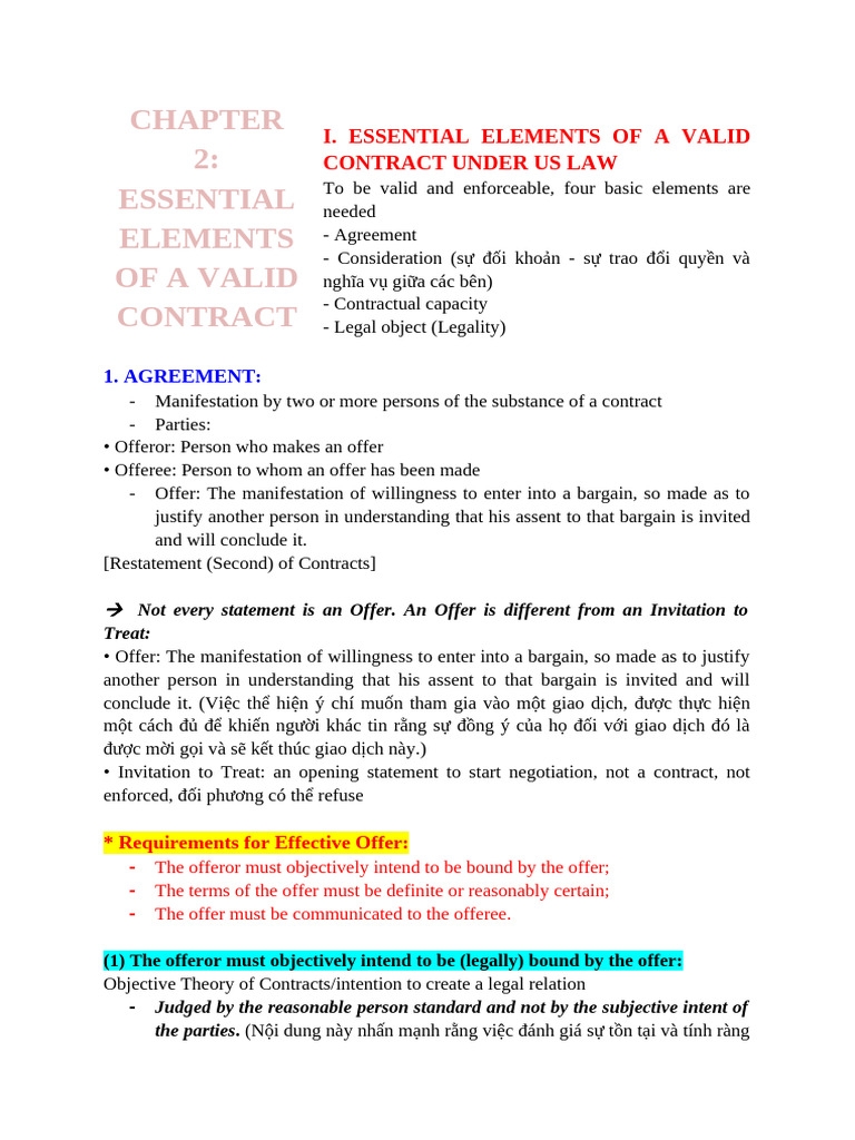 Chapter 2 - Essential Elements of A Valid Contract | PDF | Offer And ...