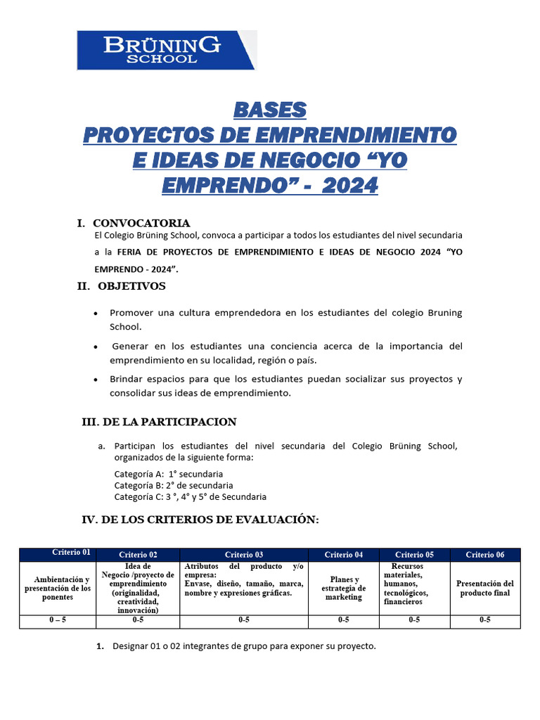 Bases Proyectos de Emprendimiento e Ideas de Negocio Yo Emprendo - 2024 | PDF | Iniciativa ...