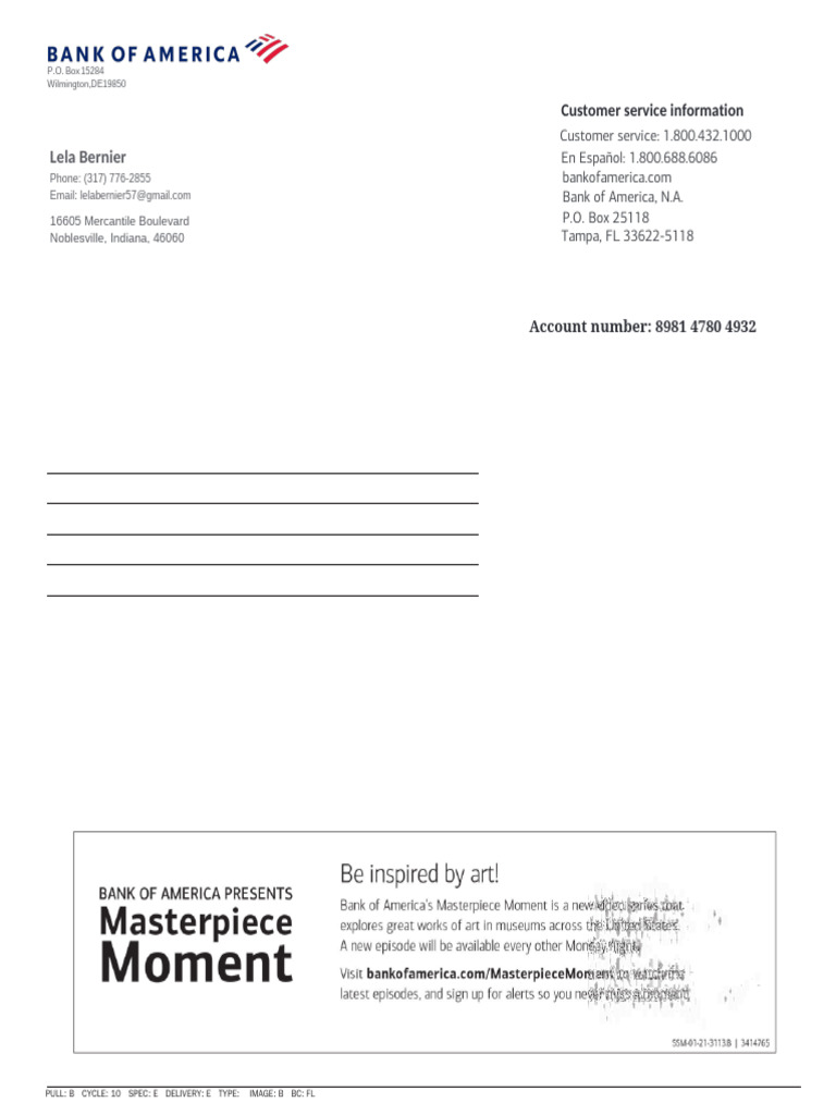 218 Lela Bernier Statement | PDF | Overdraft | Service Industries