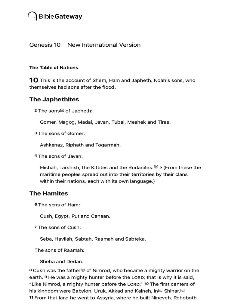 Genesis 10: The Table of Nations Explained | PDF | Book Of Genesis ...