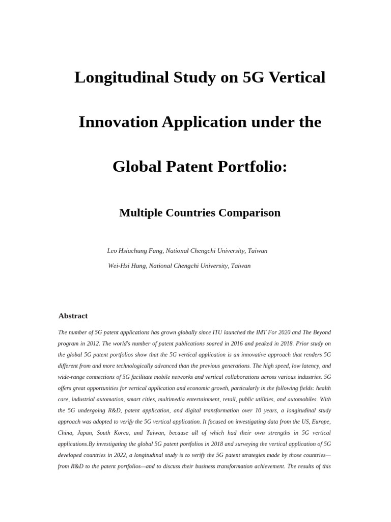 Longitudinal Study On 5G Vertical Innovation Application Under The ...