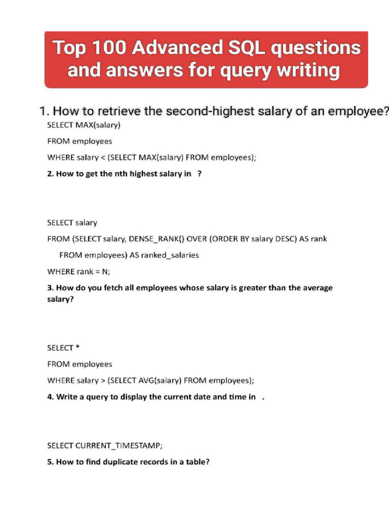 100 SQL QA | PDF