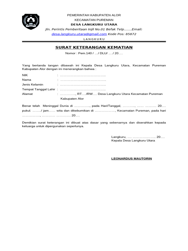 Form Surat Ket Kematian | PDF