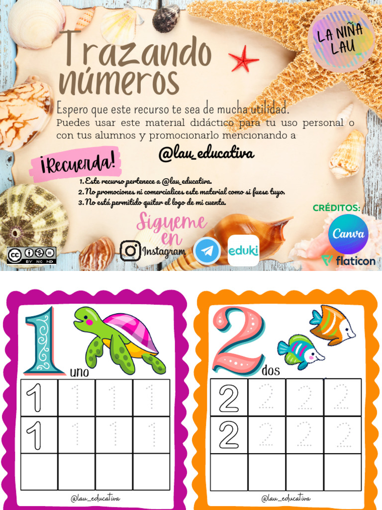 Trazando Números Versión Animales Marinos | PDF