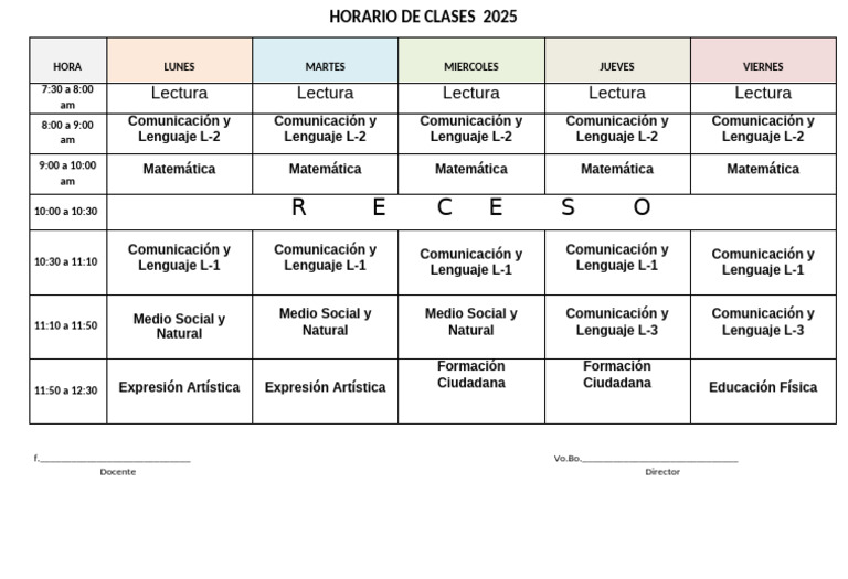 Horario de Clases 2025, 1ro. 2do. 3ro | PDF