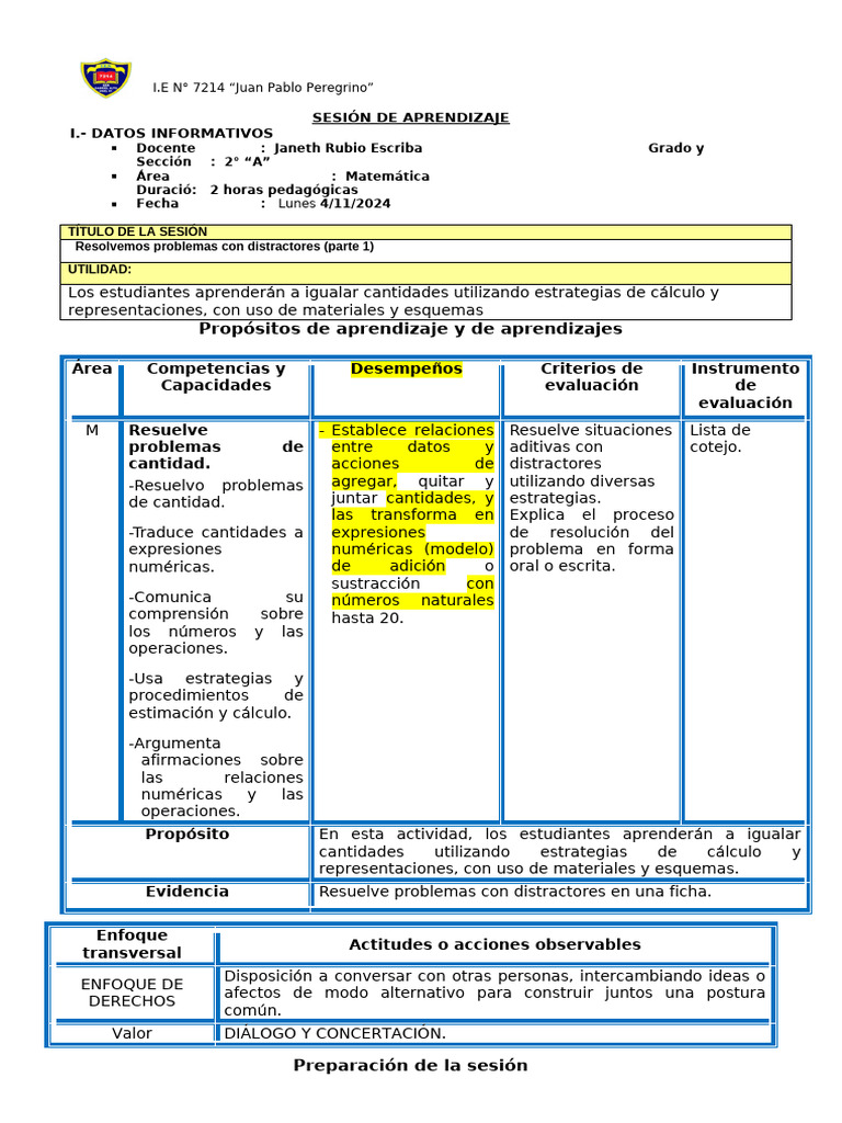 12, Sesiòn Mat Resolvemos Problemas Con Distractores Parte 1 | PDF ...