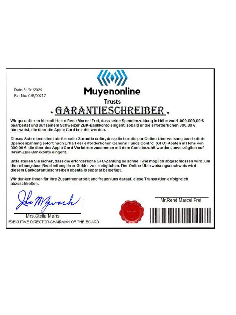 Guarantee Letter (Rene Frei) | PDF