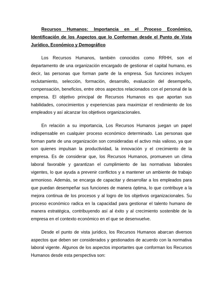 Recursos Humanos ECONOMIA | PDF | Gestión de recursos humanos | Derecho laboral