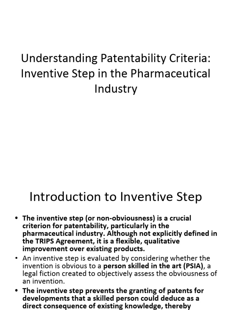 Inventive Step in Pharma | PDF | Prior Art | Patent