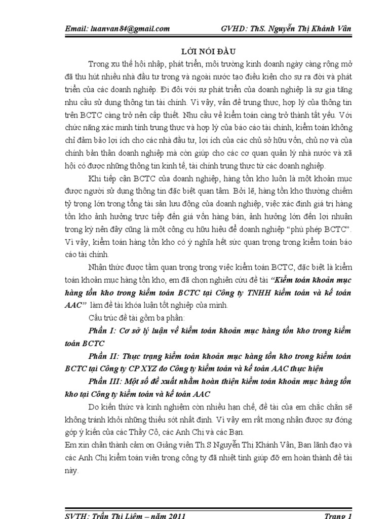 Kiểm toán khoản mục hàng tồn kho trong kiểm toán BCTC tại Công ty TNHH ...