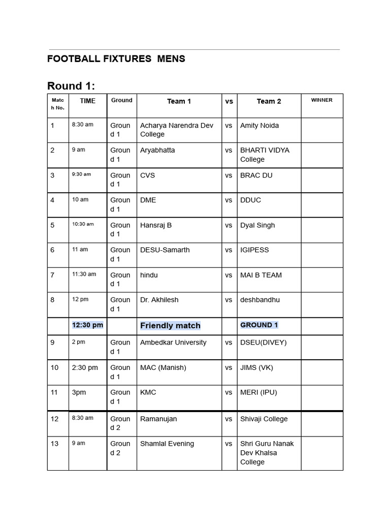 Men's Football Fixtures Schedule | PDF | Indian Religions | Nāstika