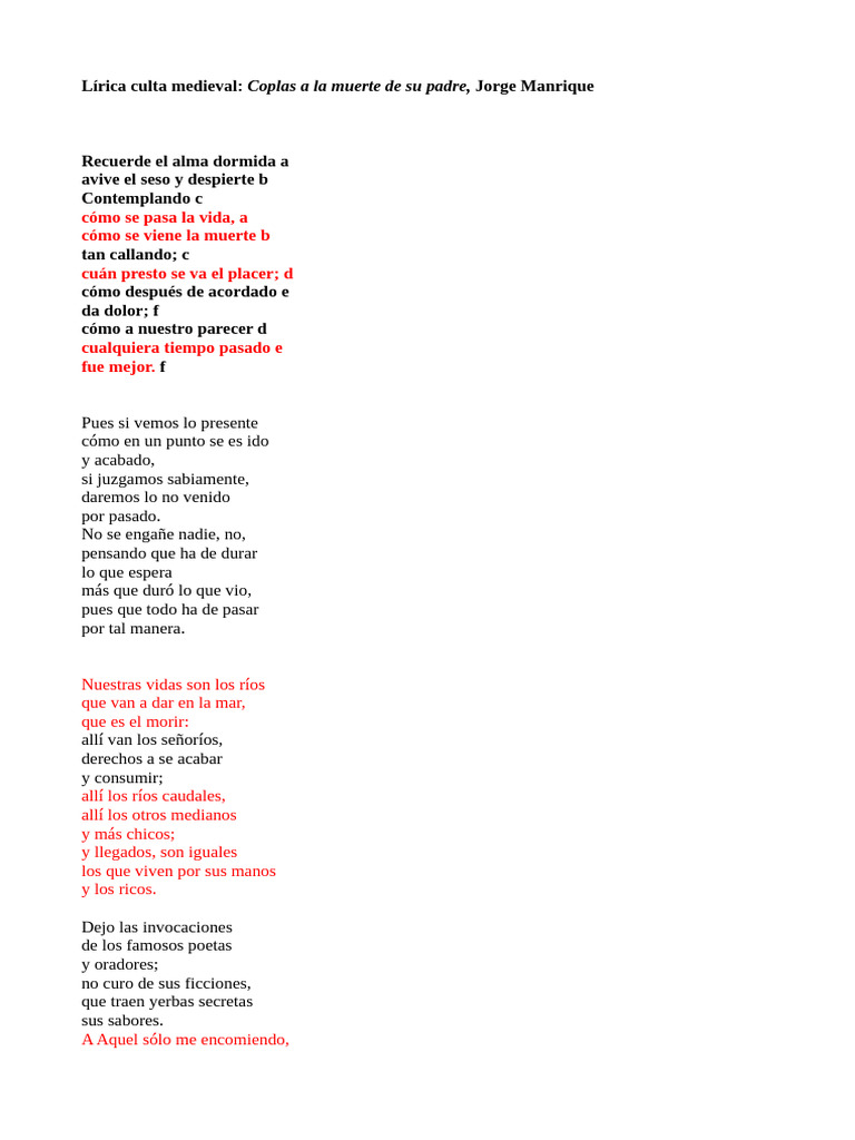 Análisis de las Coplas de Jorge Manrique | PDF