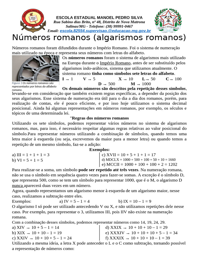 Números Romanos: Regras e Exemplos | PDF | Lexicologia | Matemática