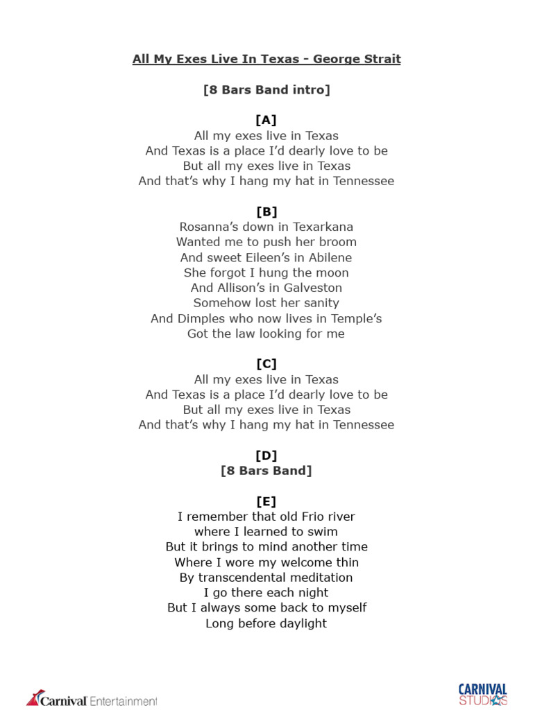 All My Exes Live in Texas Lyrics | PDF