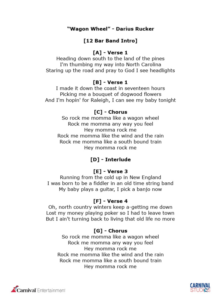 Darius Rucker's "Wagon Wheel" Lyrics | PDF | Singles | American Styles ...