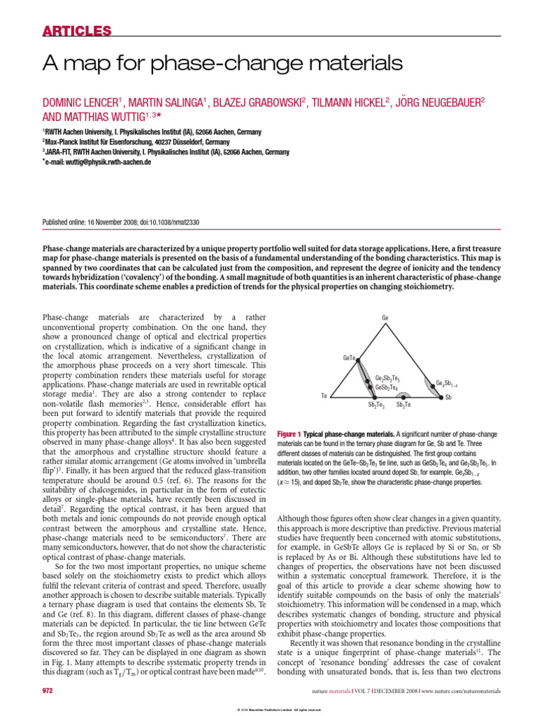 A Map For Phase-Change Materials | PDF | Chemical Bond | Phases Of Matter