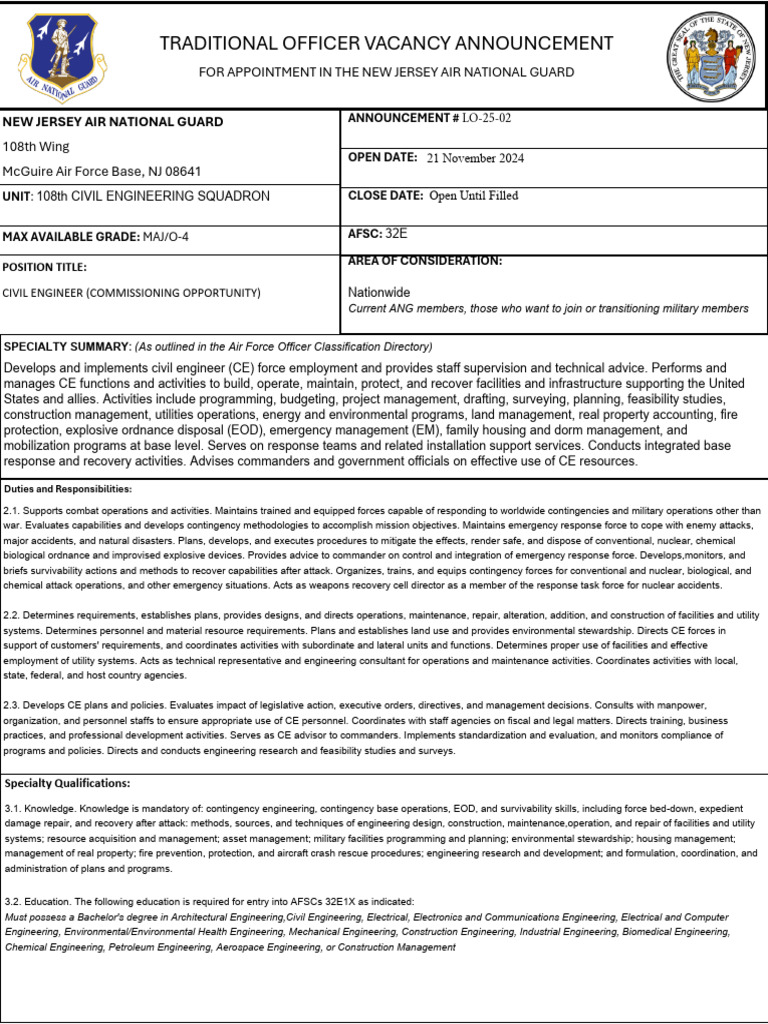 Civil Engineering Officer Vacancy Announcement | PDF | Engineering
