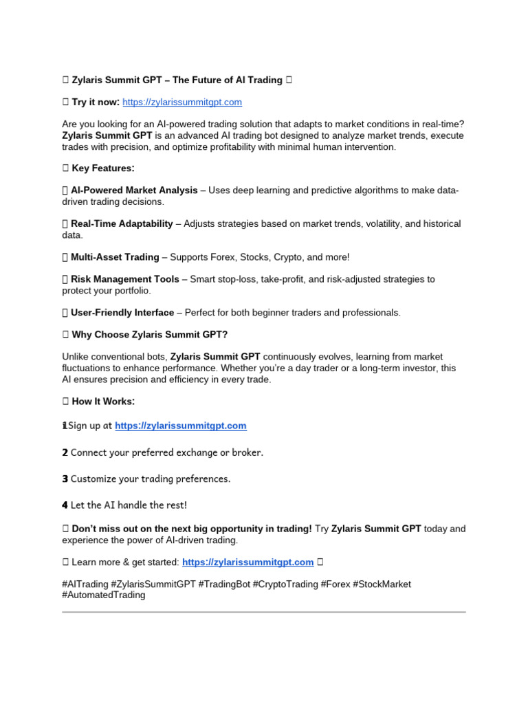 Zylaris Summit GPT: AI Trading Revolution | PDF