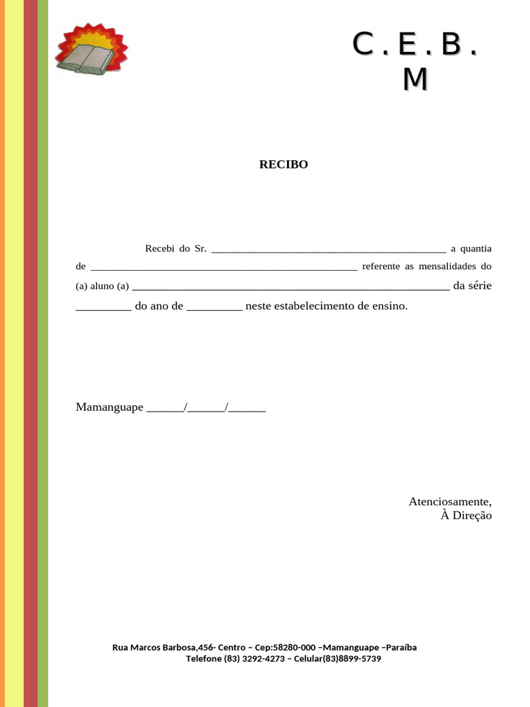 Recibo de Mensalidade Escolar | PDF