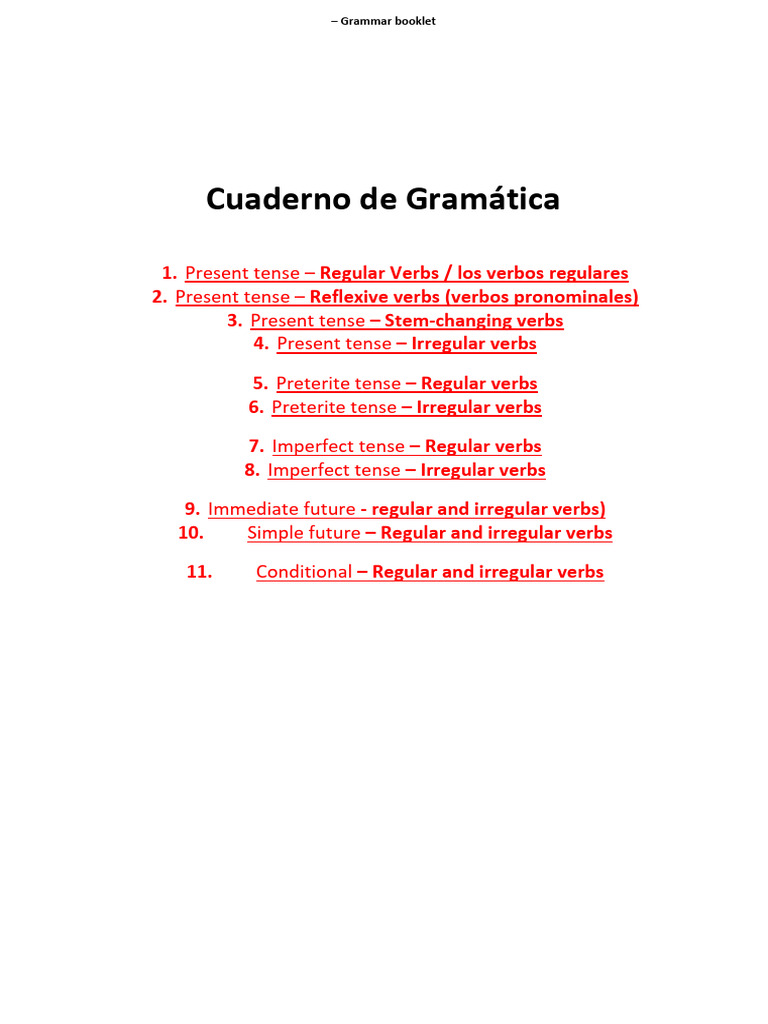 Spanish Cuaderno de Gramatica | PDF | Grammatical Tense | Linguistic ...