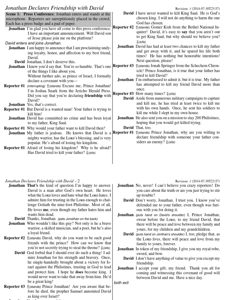 Jonathan's Covenant of Friendship with David | PDF | David | Saul