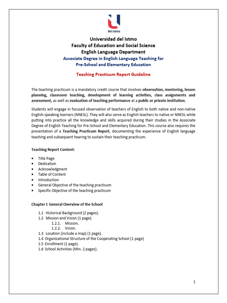 Associate Degree - Pre-School and Elementary - Practicum Report ...