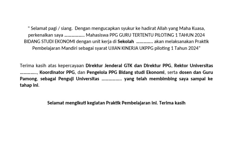 Contoh Kata Pembuka UKIN | PDF