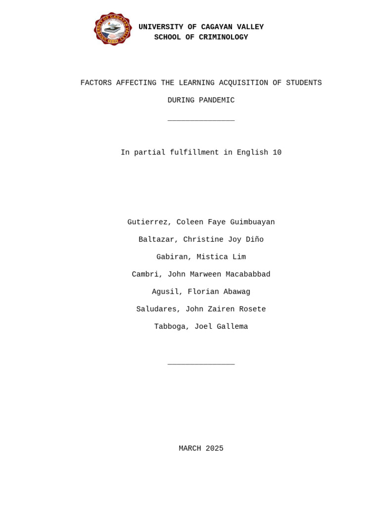 Factors Influencing Student Learning During Pandemic | PDF ...