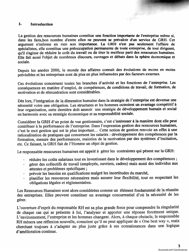 Introduction Générale de La GRH S5 | PDF